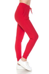 leggings depot womens relaxed fit jogger pants - track cuff sweatpants with pockets, red, small