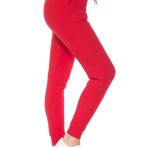 Leggings Depot Womens Relaxed fit Jogger Pants - Track Cuff Sweatpants with Pockets, Red, Small