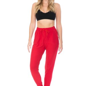 Leggings Depot Womens Relaxed fit Jogger Pants - Track Cuff Sweatpants with Pockets, Red, Small