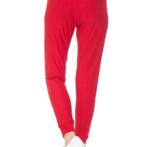 Leggings Depot Womens Relaxed fit Jogger Pants - Track Cuff Sweatpants with Pockets, Red, Small