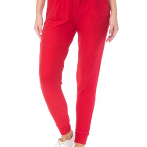 Leggings Depot Womens Relaxed fit Jogger Pants - Track Cuff Sweatpants with Pockets, Red, Small