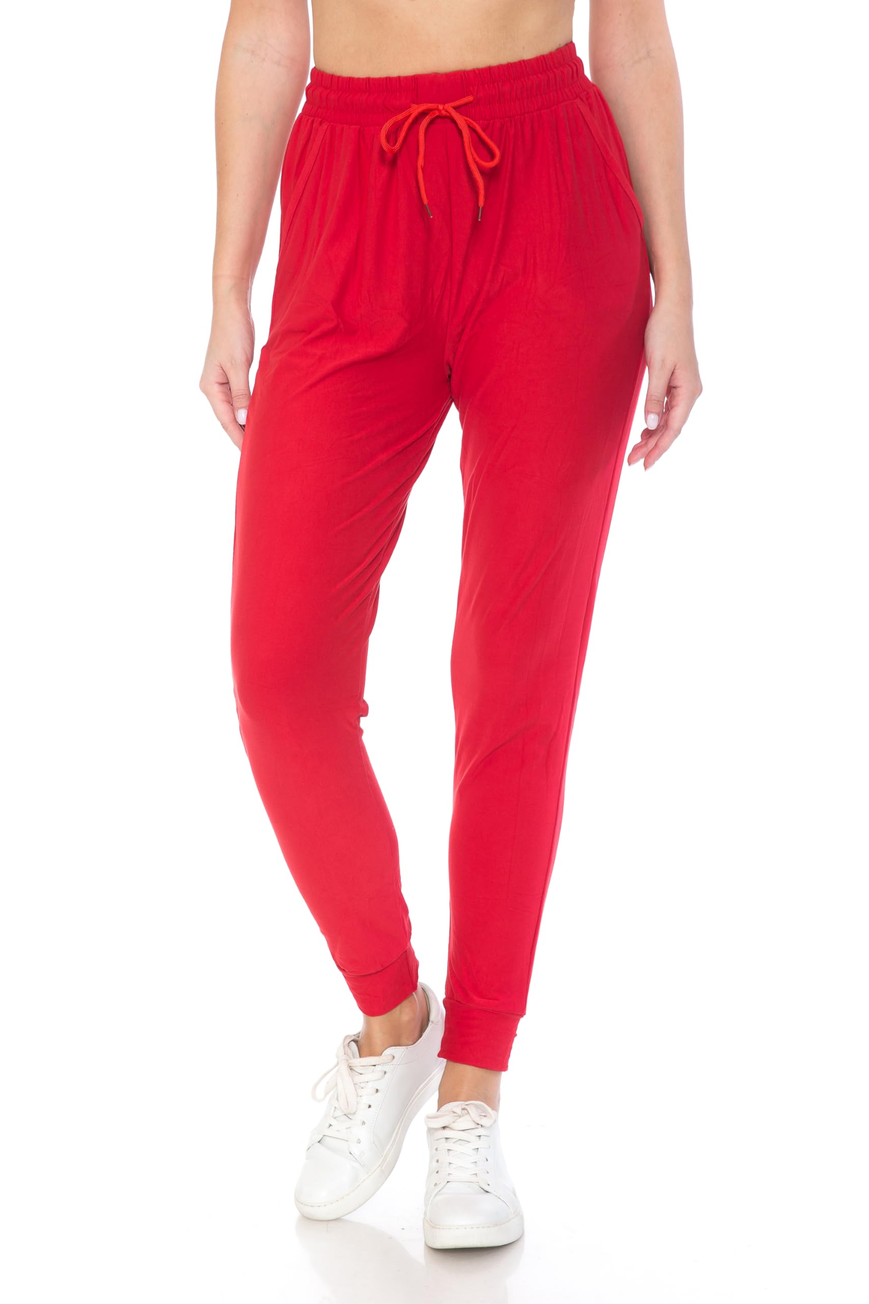 Leggings Depot Womens Relaxed fit Jogger Pants - Track Cuff Sweatpants with Pockets, Red, Small