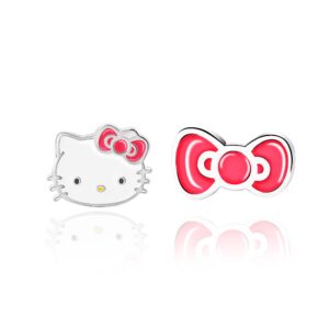 sanrio hello kitty womens mismatched stud earrings - sterling silver hello kitty earrings - officially licensed