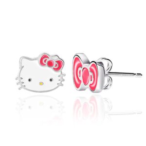 Sanrio Hello Kitty Womens Mismatched Stud Earrings - Sterling Silver Hello Kitty Earrings - Officially Licensed