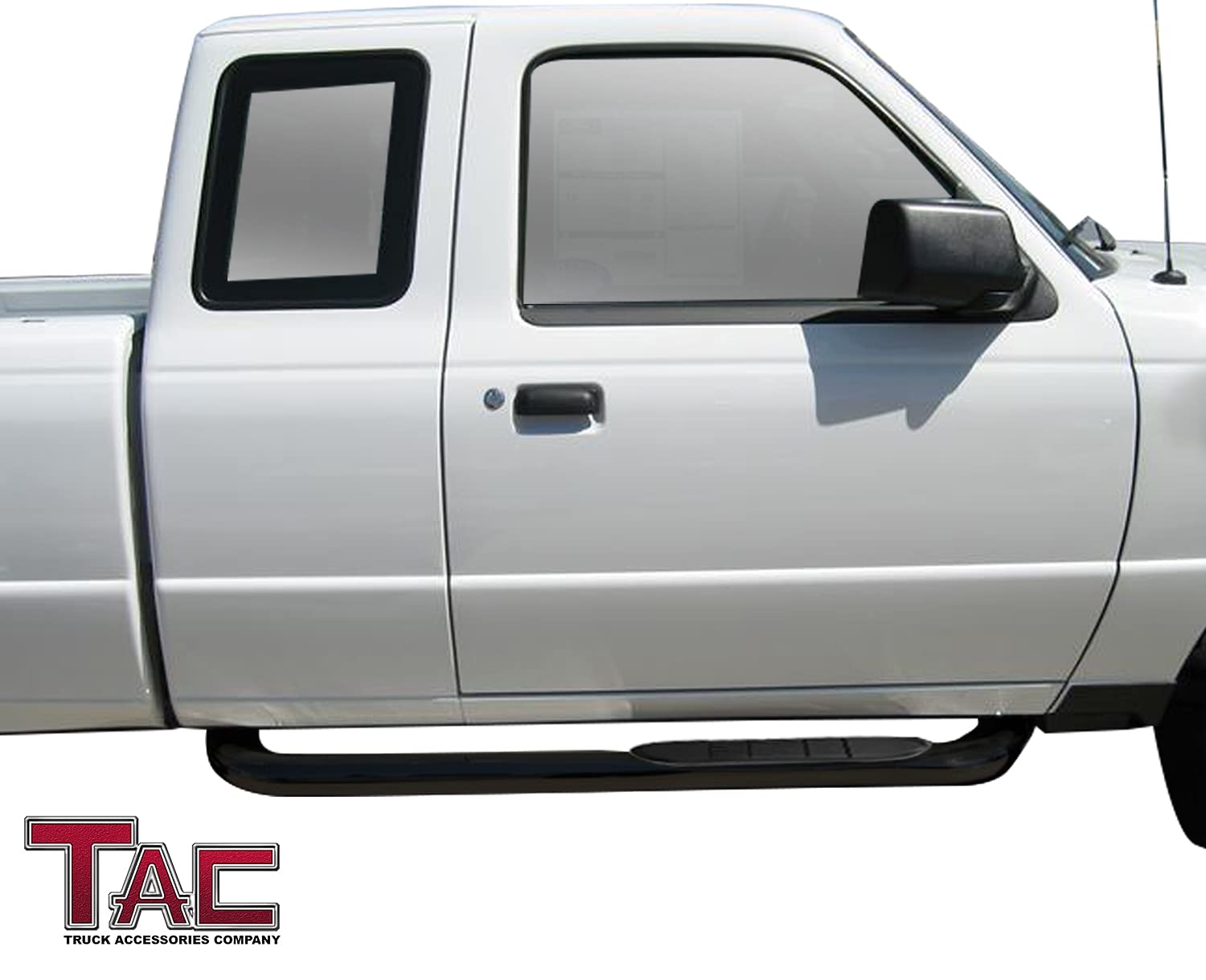 TAC Side Steps fit 1998-2011 Ford Ranger/Ranger Edge Super Cab 2DR / Mazda B Series Super Cab 2DR Pickup Truck 3" Black Side Bars Nerf Bars Running Boards Off Road Exterior Accessories (2 PCS)