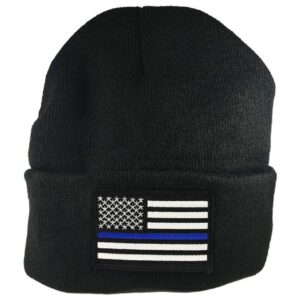 thin blue line flag winter hat black police knit cap usa made