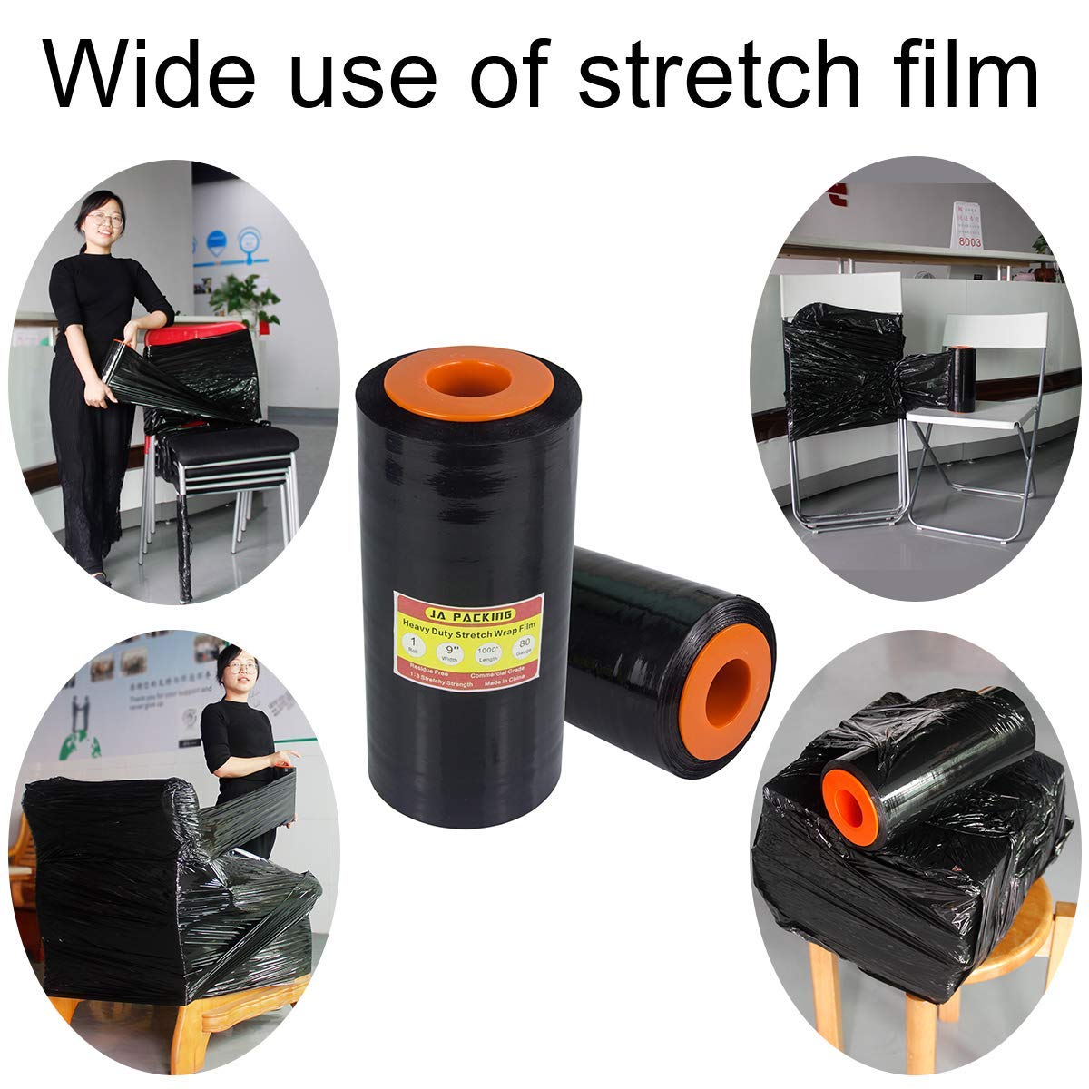 Stretch Wrap/Film Black Industrial Strength Extra Thick 9” x 1000ft 80 Gauge Clear Cling Mini Durable Shrink Wrap Film Roll Plastic Wrap for Moving/Packing Heavy Duty Adhering Packing Heavy Duty Film