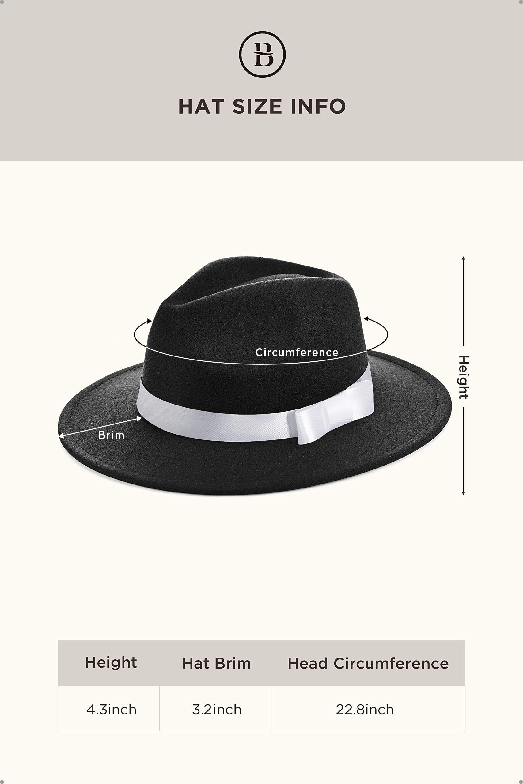 BABEYOND Fedora Hat for Men, 1920s Gatsby Panama Style, Black (Unisex-Adults)