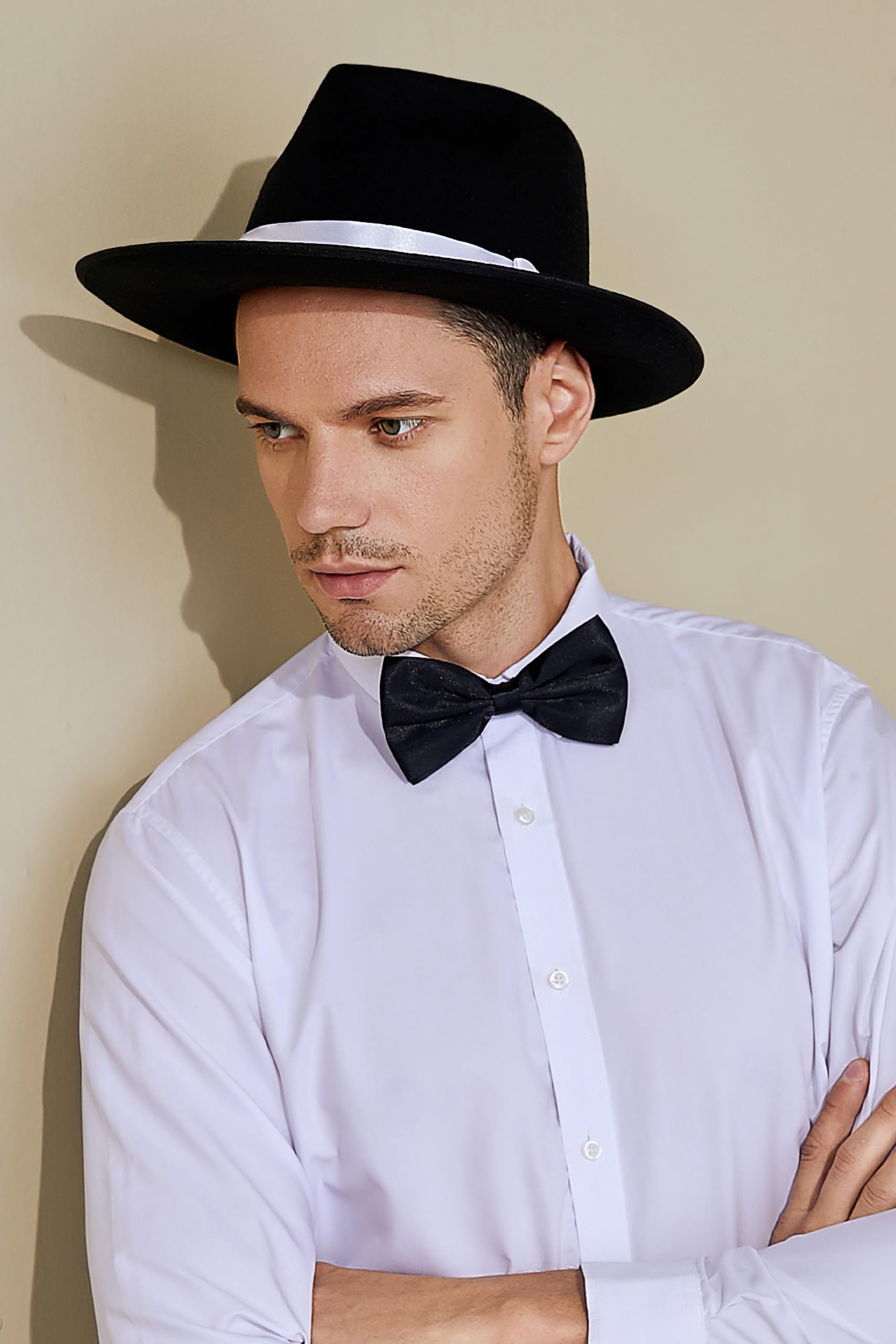 BABEYOND Fedora Hat for Men, 1920s Gatsby Panama Style, Black (Unisex-Adults)