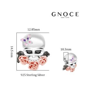 GNOCE Women's Sugar Skull Charm 925 Silver with Butterfly and Rose Gold Flowers Bracelets Charm for Women fit Bracelets Necklaces (Blooming)