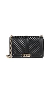 rebecca minkoff women's chevron quilted love crossbody bag, black/gold, one size