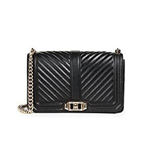 Rebecca Minkoff Women's Chevron Quilted Love Crossbody Bag, Black/Gold, One Size