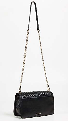 Rebecca Minkoff Women's Chevron Quilted Love Crossbody Bag, Black/Gold, One Size