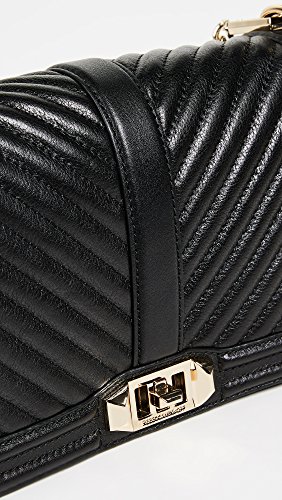 Rebecca Minkoff Women's Chevron Quilted Love Crossbody Bag, Black/Gold, One Size