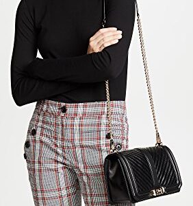 Rebecca Minkoff Women's Chevron Quilted Love Crossbody Bag, Black/Gold, One Size