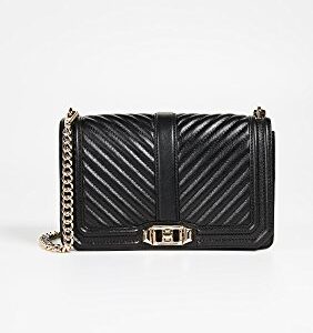 Rebecca Minkoff Women's Chevron Quilted Love Crossbody Bag, Black/Gold, One Size