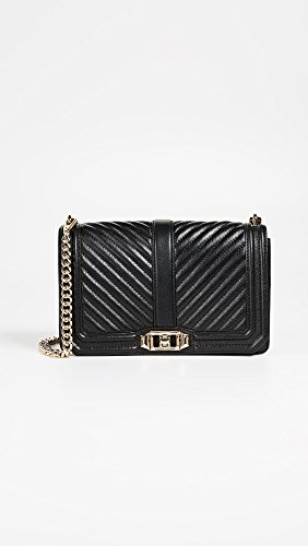 Rebecca Minkoff Women's Chevron Quilted Love Crossbody Bag, Black/Gold, One Size