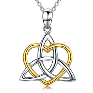 cuoka celtic knot necklace, 925 sterling silver women's triangle irish trinity jewelry, 18" rolo chain, heart pendant, celtic culture enthusiasts gift