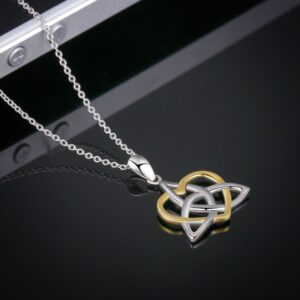 Cuoka Celtic Knot Necklace, 925 Sterling Silver Women's Triangle Irish Trinity Jewelry, 18" Rolo Chain, Heart Pendant, Celtic Culture Enthusiasts Gift