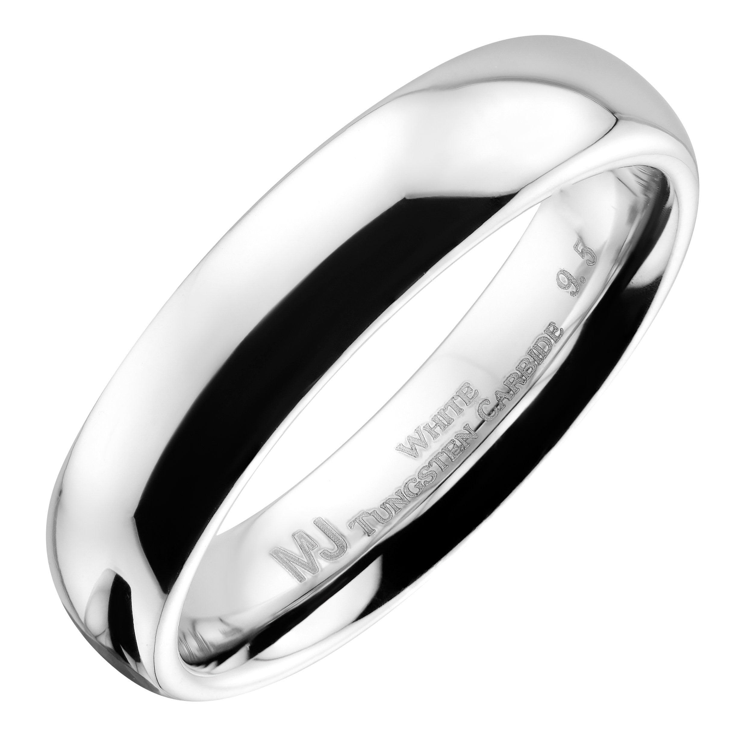 MJ Metals Jewelry Custom Engraved Classic Mirror Polished White Tungsten Carbide 5mm COMFORT FIT Wedding Band Ring Size 9