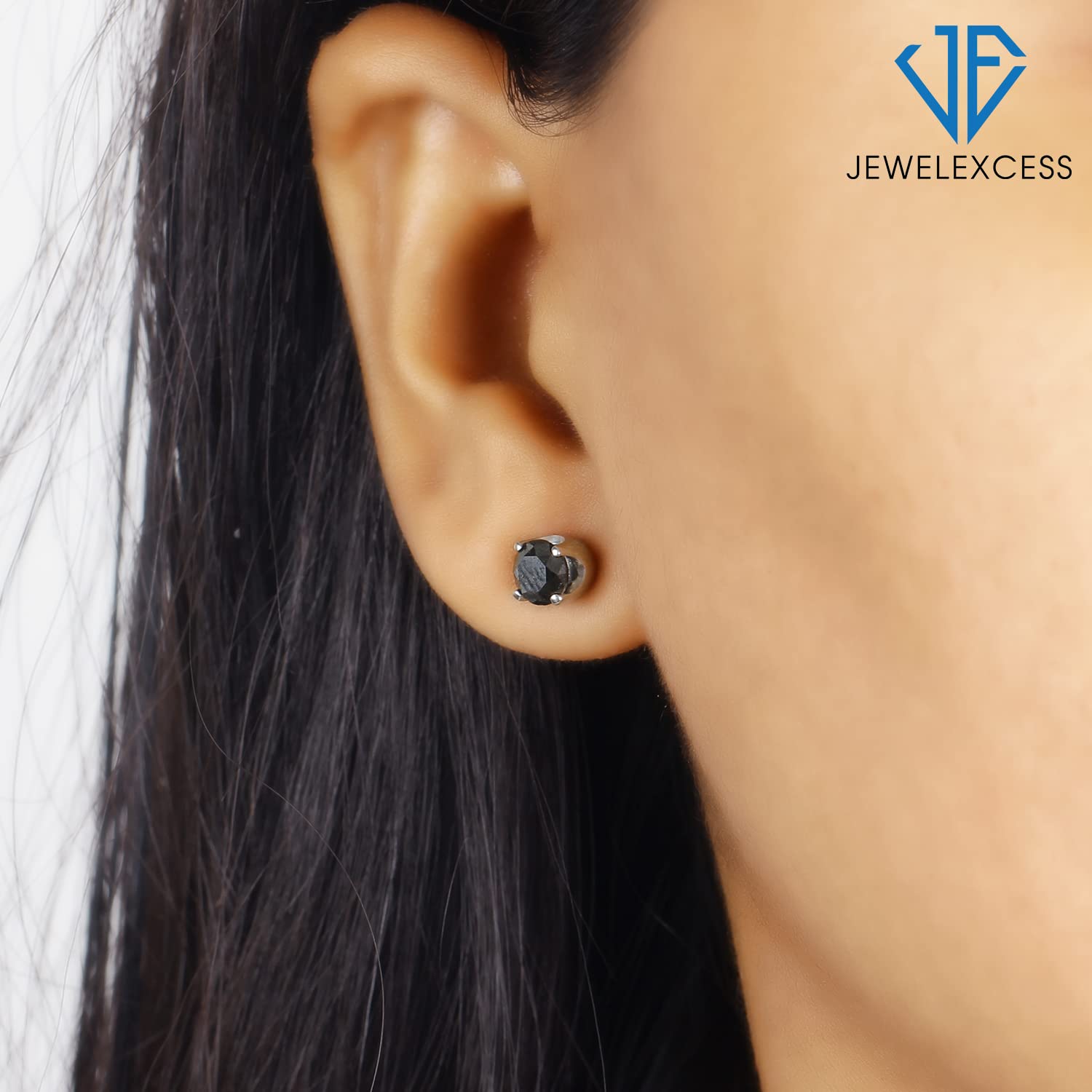 JEWELEXCESS 1/2 CTW Black Diamond Stud Earrings - Sterling Silver (.925) for Women - Round Cut Set with Push Backs