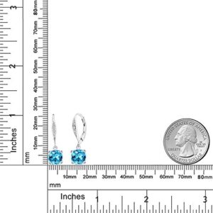 Gem Stone King 925 Sterling Silver Swiss Blue Topaz and White Diamond Earrings For Women (3.71 Cttw, Gemstone November Birthstone, Cushion 7MM)