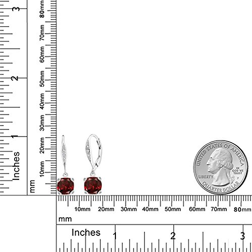 Gem Stone King 925 Sterling Silver Red Garnet and White Diamond Earrings For Women (3.71 Cttw, Gemstone January Birthstone, Cushion 7MM)