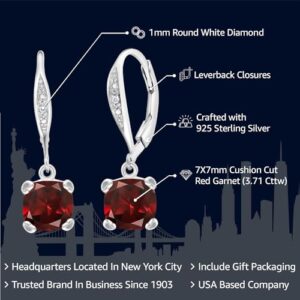 Gem Stone King 925 Sterling Silver Red Garnet and White Diamond Earrings For Women (3.71 Cttw, Gemstone January Birthstone, Cushion 7MM)