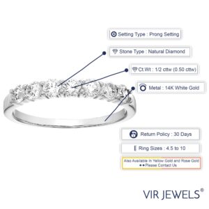 Vir Jewels 1/2 carat (ctw) Diamond Wedding Anniversary Band for Women, Round Diamond Engagement Ring 14K White Gold Prong Set 0.50 cttw, Size 6.5