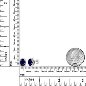 Gem Stone King 925 Sterling Silver Blue Sapphire Halo Earrings For Women (5.48 Cttw, Gemstone Birthstone, Oval 9X7MM)