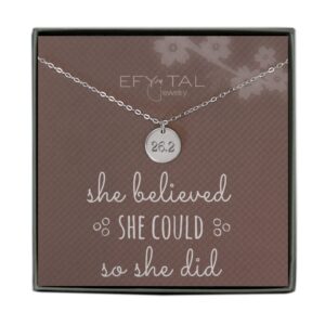 efytal marathon runner 26.2 necklace, 925 sterling silver disc jewelry gift for athlete, gifts for athletes runners