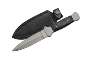 sczo supplies 7.5" black wood handle full-tang outdoor spear-point hunting knife (203403)