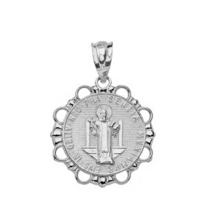 sterling silver medalla de san benito saint st benedict round pendant