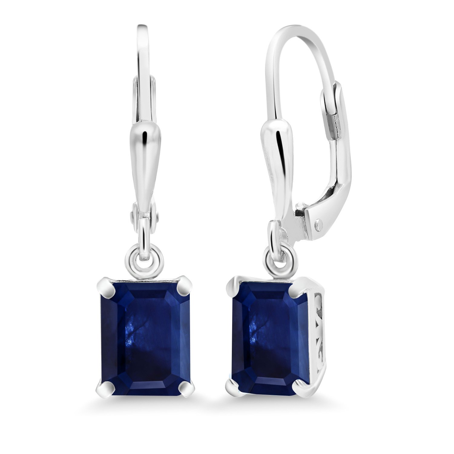 Gem Stone King 925 Sterling Silver 8X6MM Emerald Cut Gemstone Birthstone Leverback Drop Dangle Earrings For Women