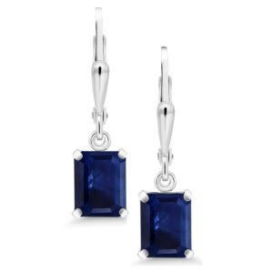 Gem Stone King 925 Sterling Silver 8X6MM Emerald Cut Gemstone Birthstone Leverback Drop Dangle Earrings For Women