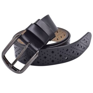 VONSELY Hollow Leather Belts for Women, Soft Leather Womens Belts with Pin Buckle (1.5" Wide Black)