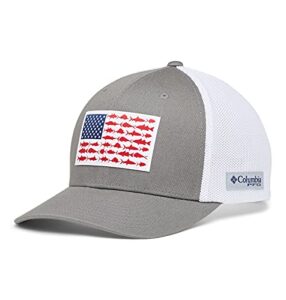 columbia unisex pfg mesh fish flag ball cap, titanium/white, s/m