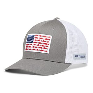 Columbia Unisex PFG Mesh Fish Flag Ball Cap, Titanium/White, S/M