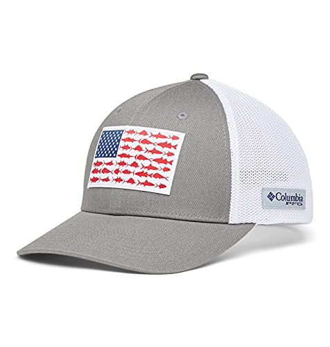 Columbia Unisex PFG Mesh Fish Flag Ball Cap, Titanium/White, S/M