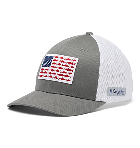 Columbia Unisex PFG Mesh Fish Flag Ball Cap, Titanium/White, S/M