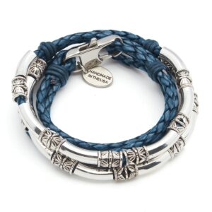 lizzy james mini maxi silver plated braided leather women's wrap bracelet, s, leather