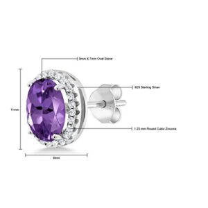 Gem Stone King 925 Sterling Silver Purple Amethyst Halo Earrings For Women (3.80 Cttw, Gemstone Birthstone, Oval 9X7MM)