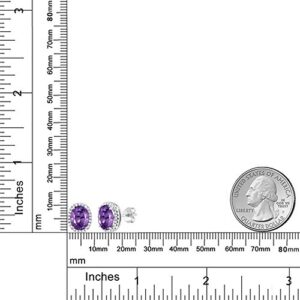 Gem Stone King 925 Sterling Silver Purple Amethyst Halo Earrings For Women (3.80 Cttw, Gemstone Birthstone, Oval 9X7MM)