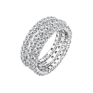 diamonbliss cubic zirconia clear 4.24 carats 3 band ring set, rhodium plated sterling silver, size 6