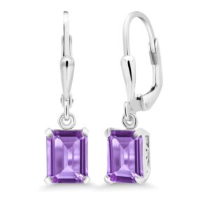 gem stone king 925 sterling silver 8x6mm emerald cut gemstone birthstone leverback drop dangle earrings for women