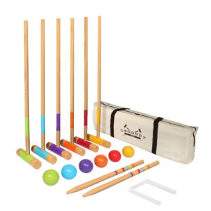 gosports six player croquet set for adults & kids - modern wood design - choose deluxe (35") or standard (28")