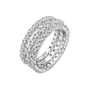 diamonbliss cubic zirconia clear 4.24 carats 3 band ring set, rhodium plated sterling silver (9)