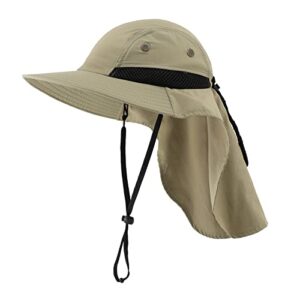 llmoway mens outdoor sun protection cap wide brim breathable mesh boonie hat with neck flap khaki