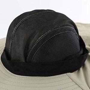 LLmoway Mens Outdoor Sun Protection Cap Wide Brim Breathable Mesh Boonie Hat with Neck Flap Khaki