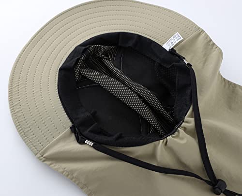 LLmoway Mens Outdoor Sun Protection Cap Wide Brim Breathable Mesh Boonie Hat with Neck Flap Khaki